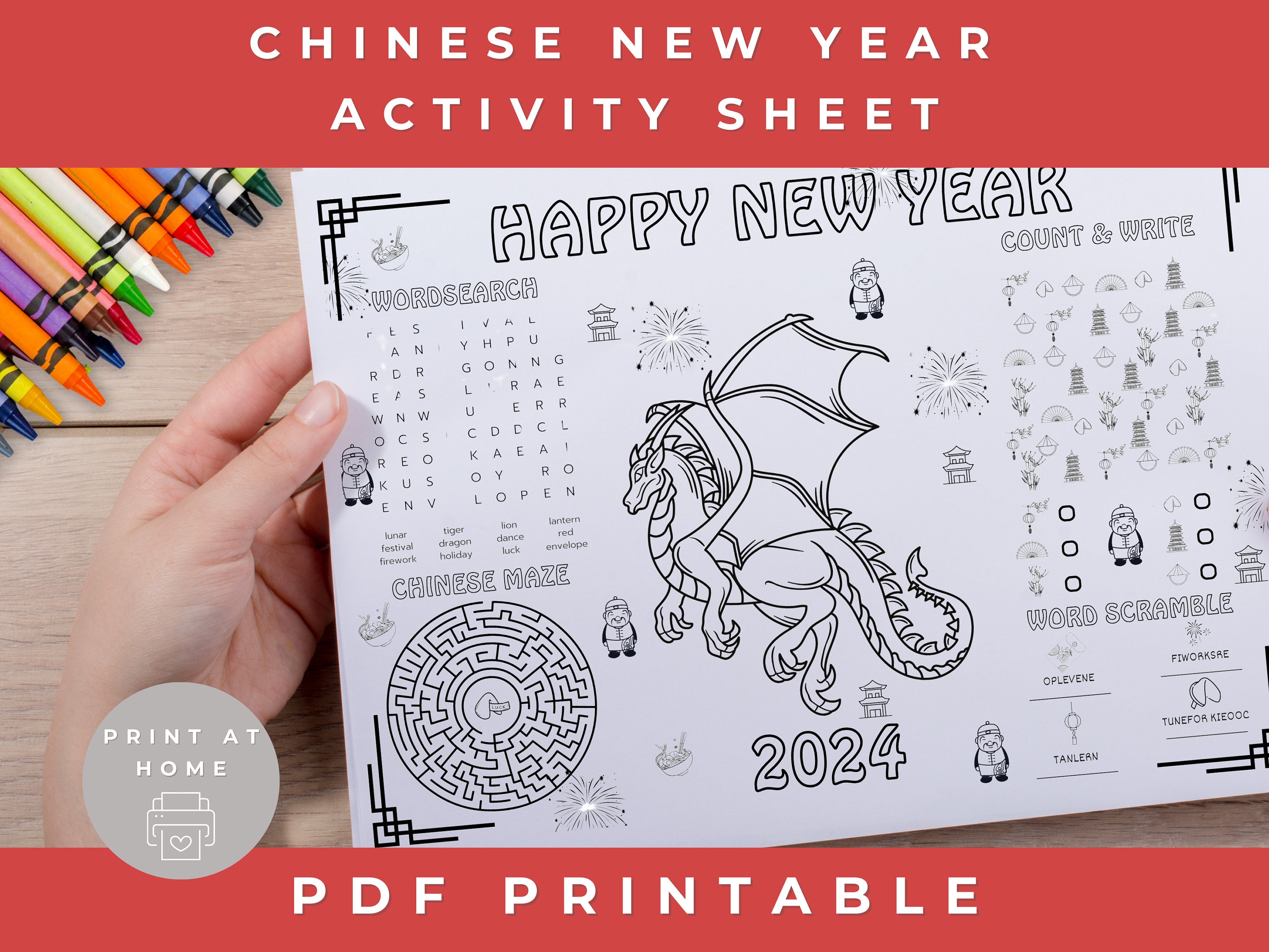 Kids Printable Chinese New Year Activity Sheet, Year of the Dragon 2024 ...