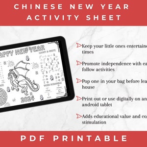 Kids Printable Chinese New Year Activity Sheet, Year of the Dragon 2024 ...