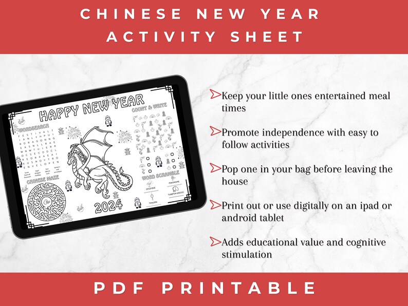 Kids Printable Chinese New Year Activity Sheet, Year of the Dragon 2024 ...