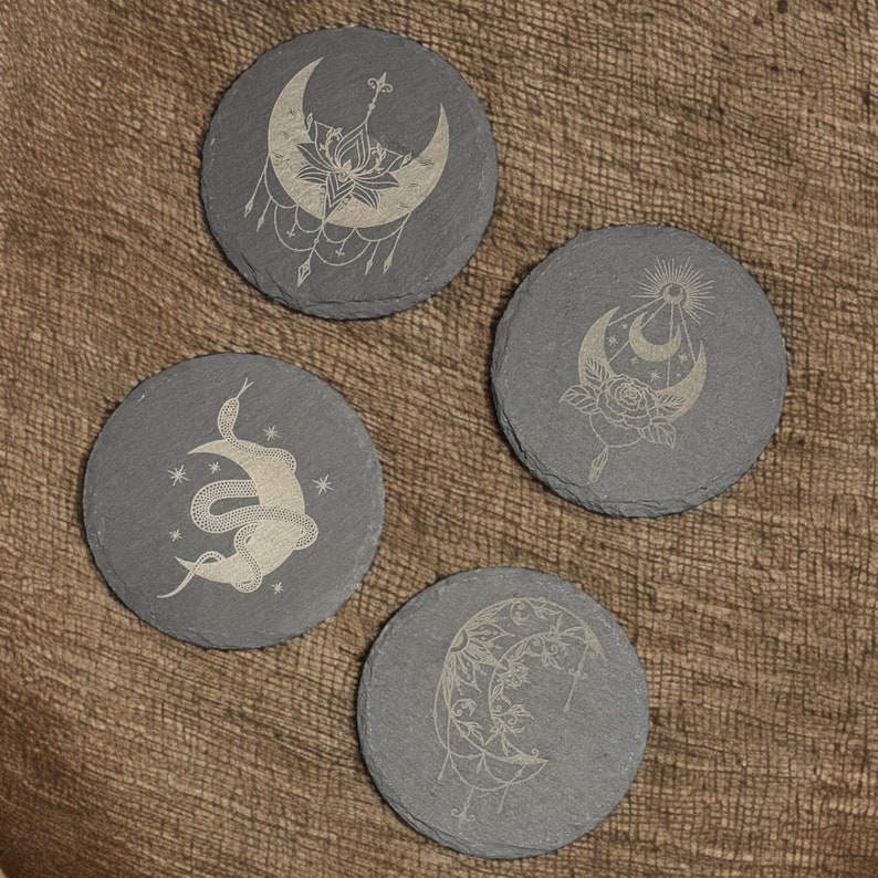 Circle Slate 4-pack Mystic Design Coaster Pack. Non-scratch Bottoms - Etsy
