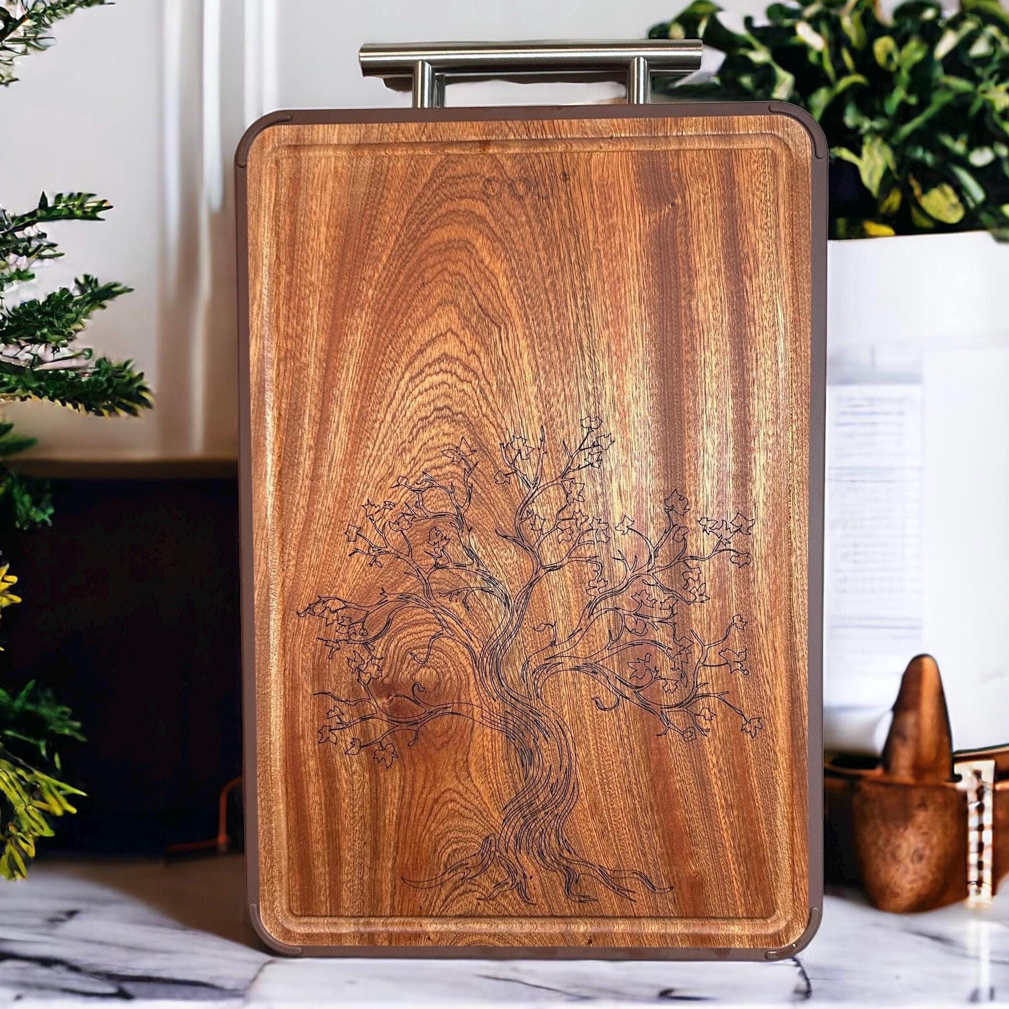 Double Sided, Cutting Board With Juice Grooves! Tree Engraved Design ...