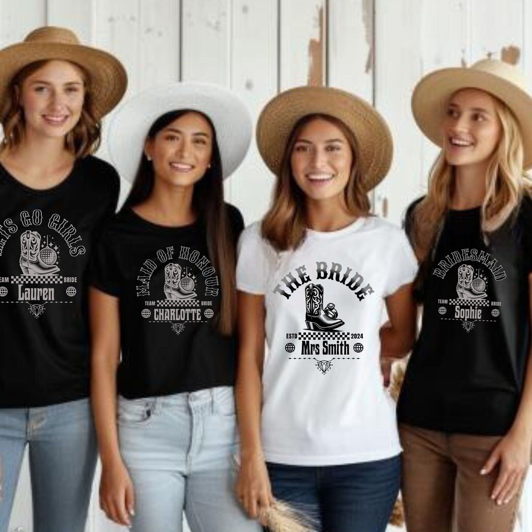 Personalised Hen Party T Shirts Western Themed Team Bride Custom T