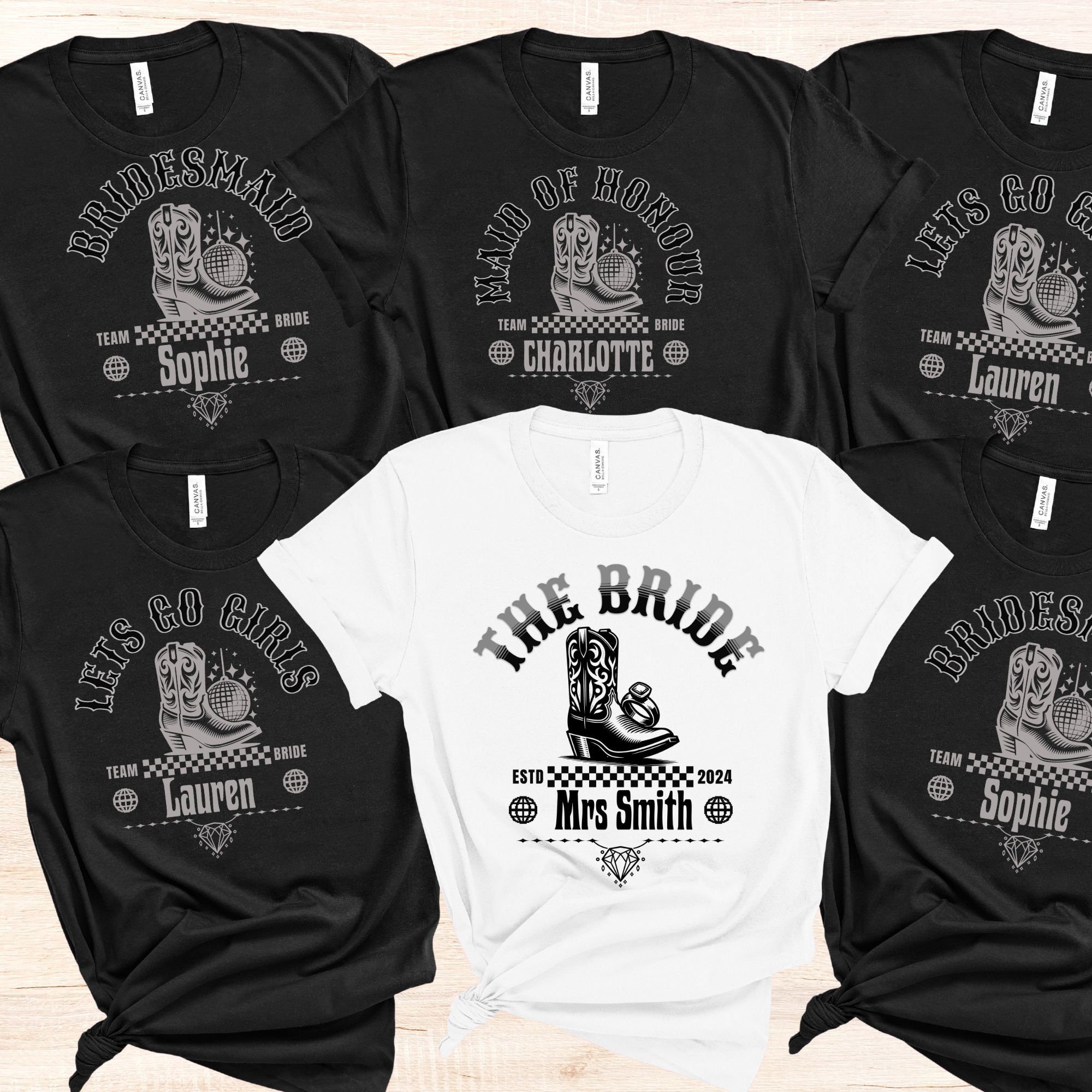 Personalised Hen Party T Shirts Western Themed Team Bride Custom T