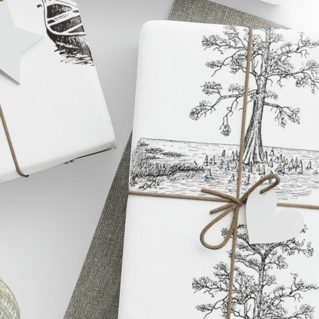 Cajun Christmas Pirogues and Cypress Trees Christmas/gift Wrapping ...