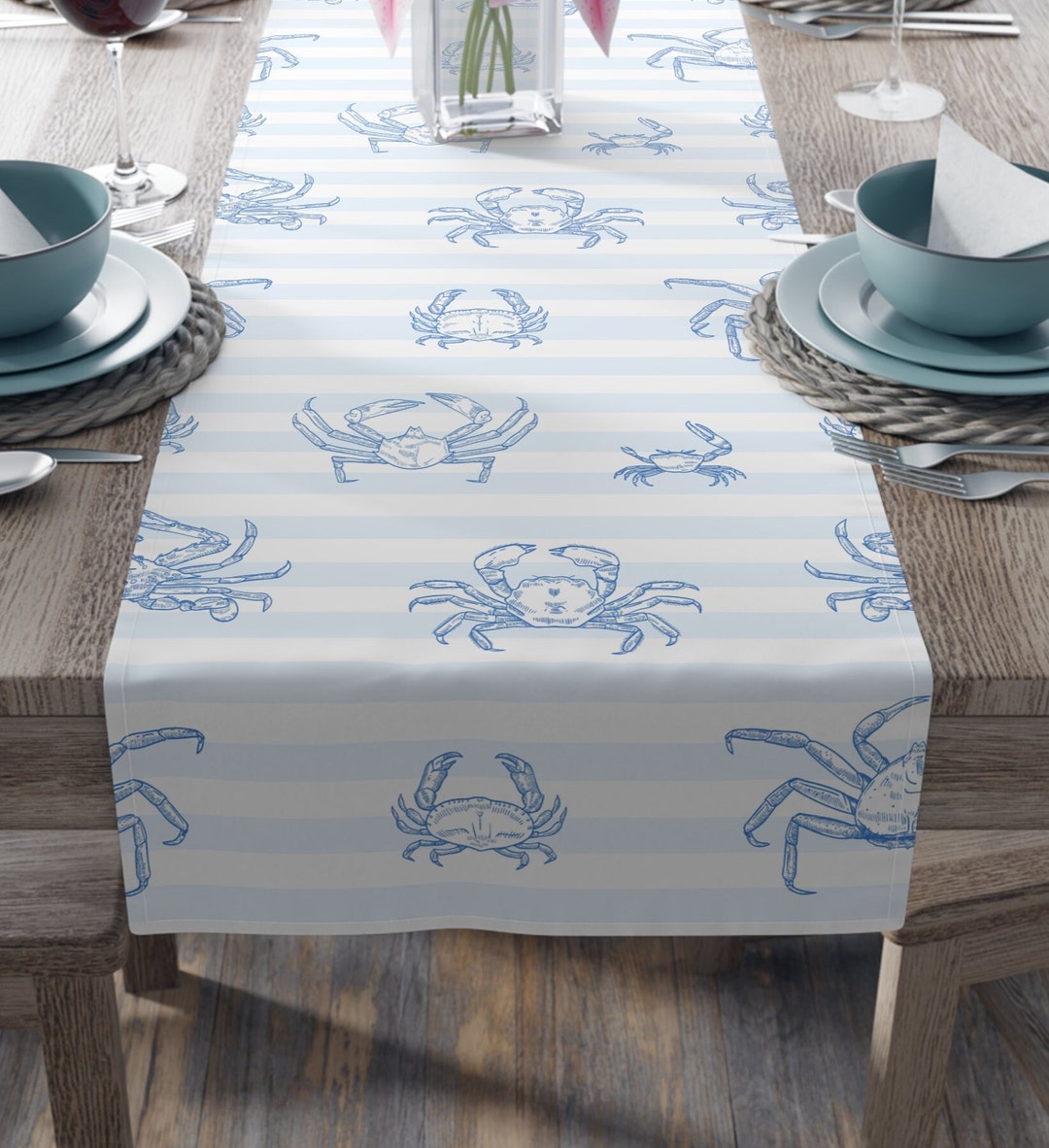 Baby Blue Crabs on Stripes Table Runner cotton - Etsy