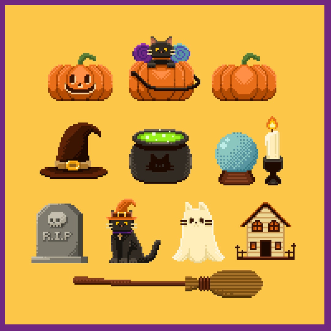 Pixel Art : Spooky Cat Halloween Digital Set - Etsy