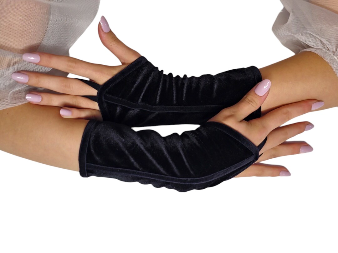Black Elegant Velvet Half Gloves for Ladies. - Etsy