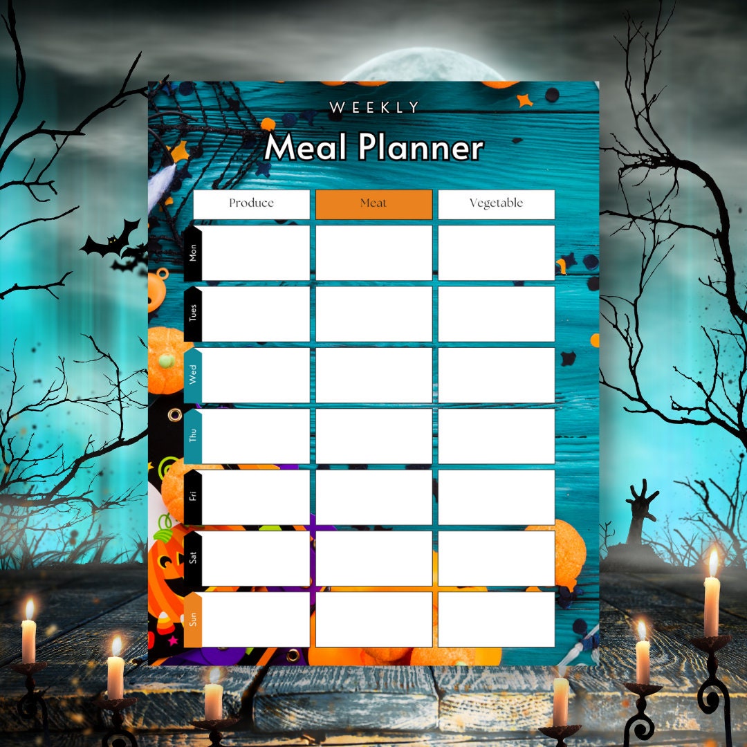 Printable Halloween Weekly Meal Planner Sheets Bat-themed - Etsy