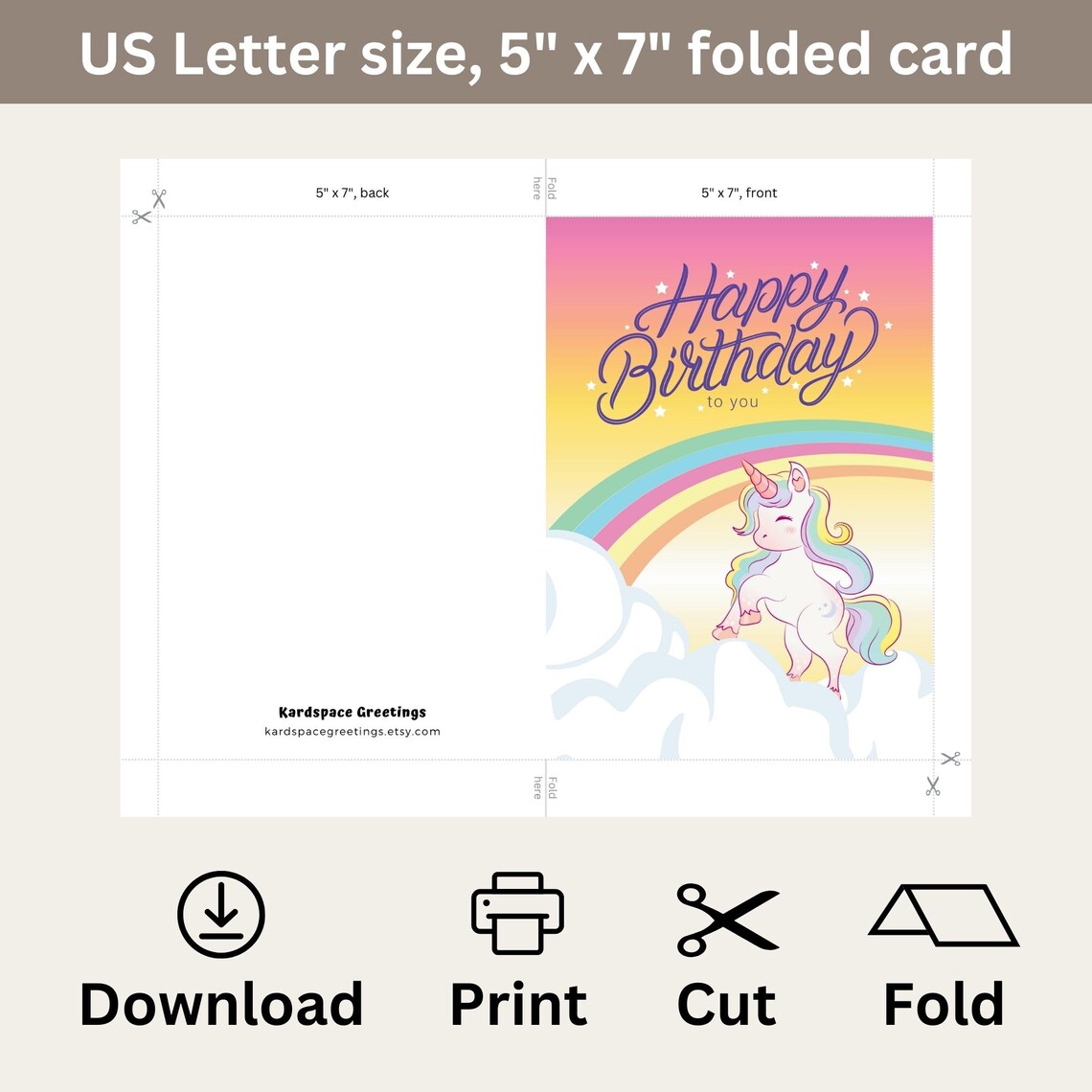 Printable Unicorn Birthday Card, Birthday Card for Kids, Instant ...