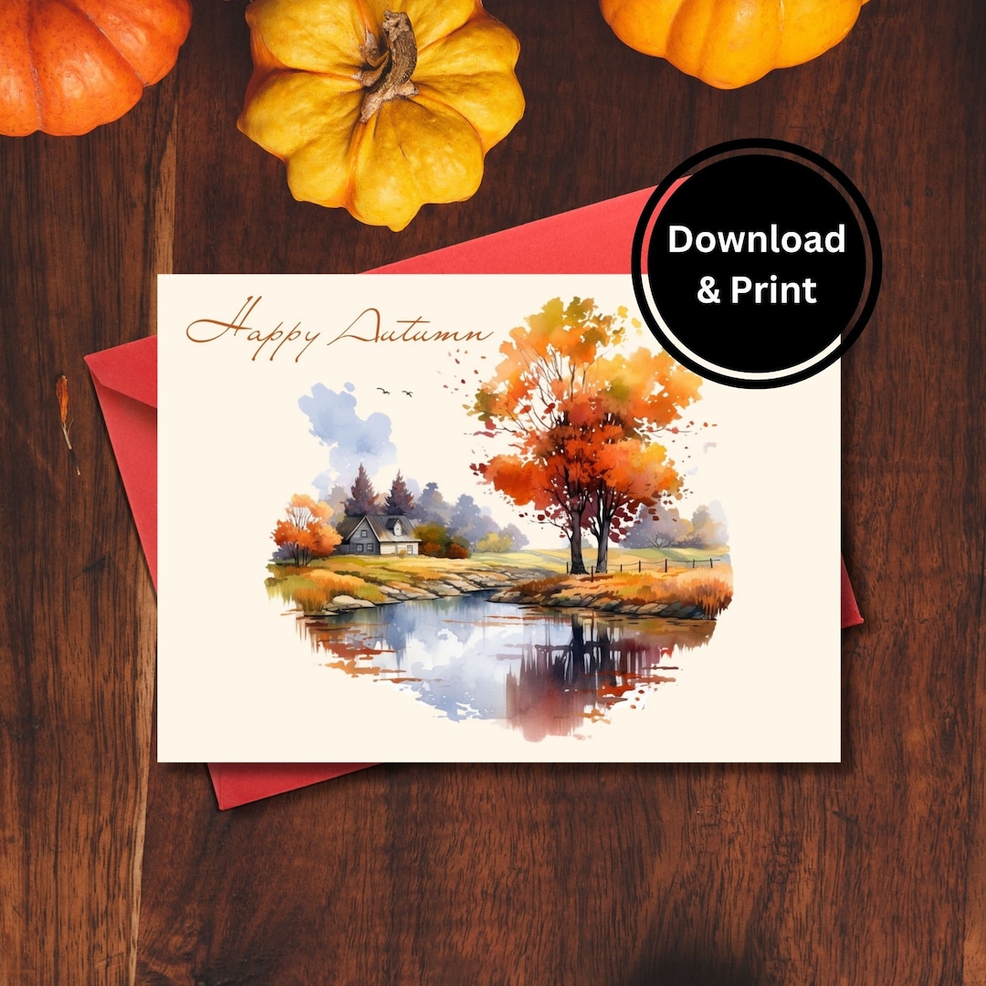 Happy Autumn Card, Printable Thanksgiving Card, Instant Download PDF ...