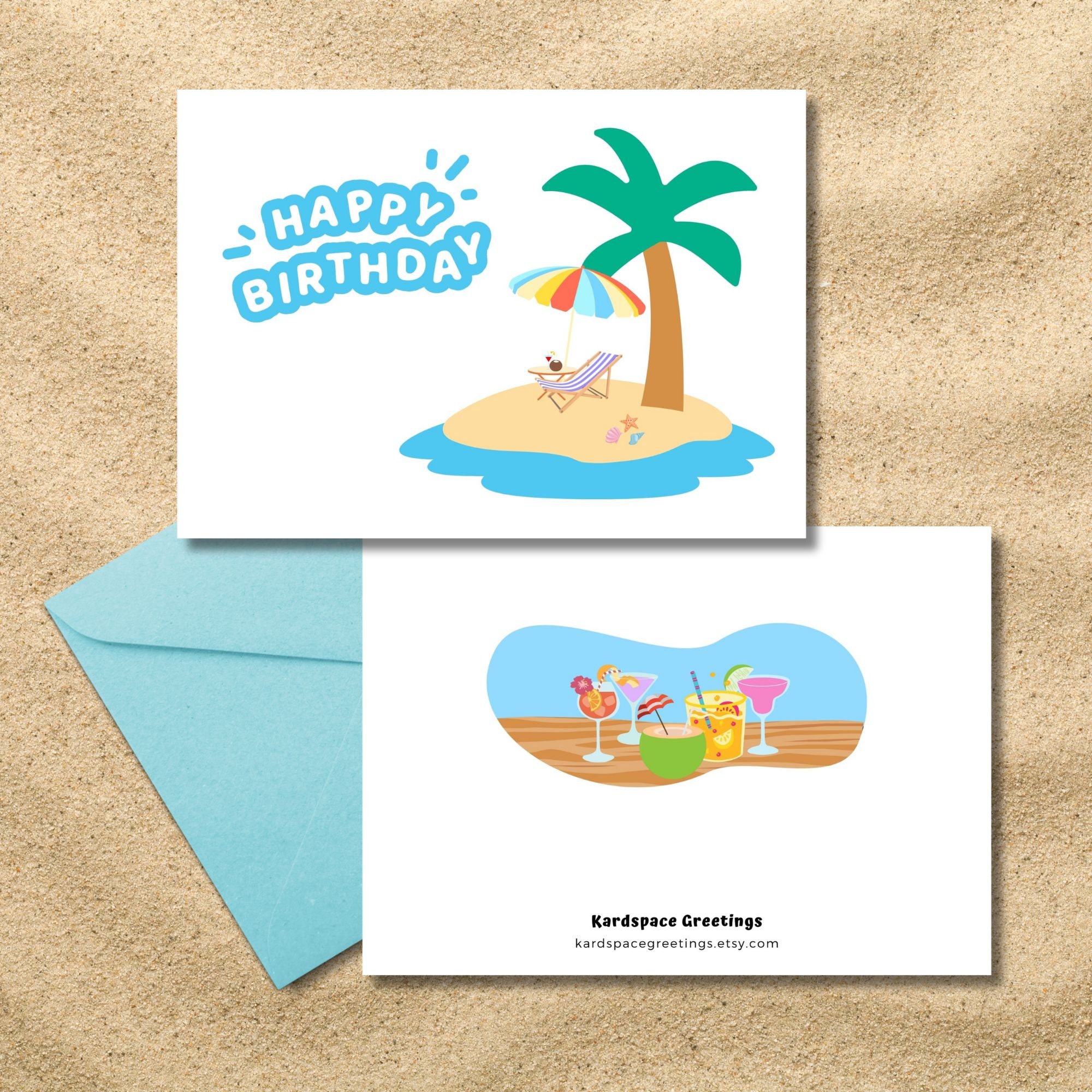 Printable Birthday Card With Tropical Island, Instant Download PDF ...