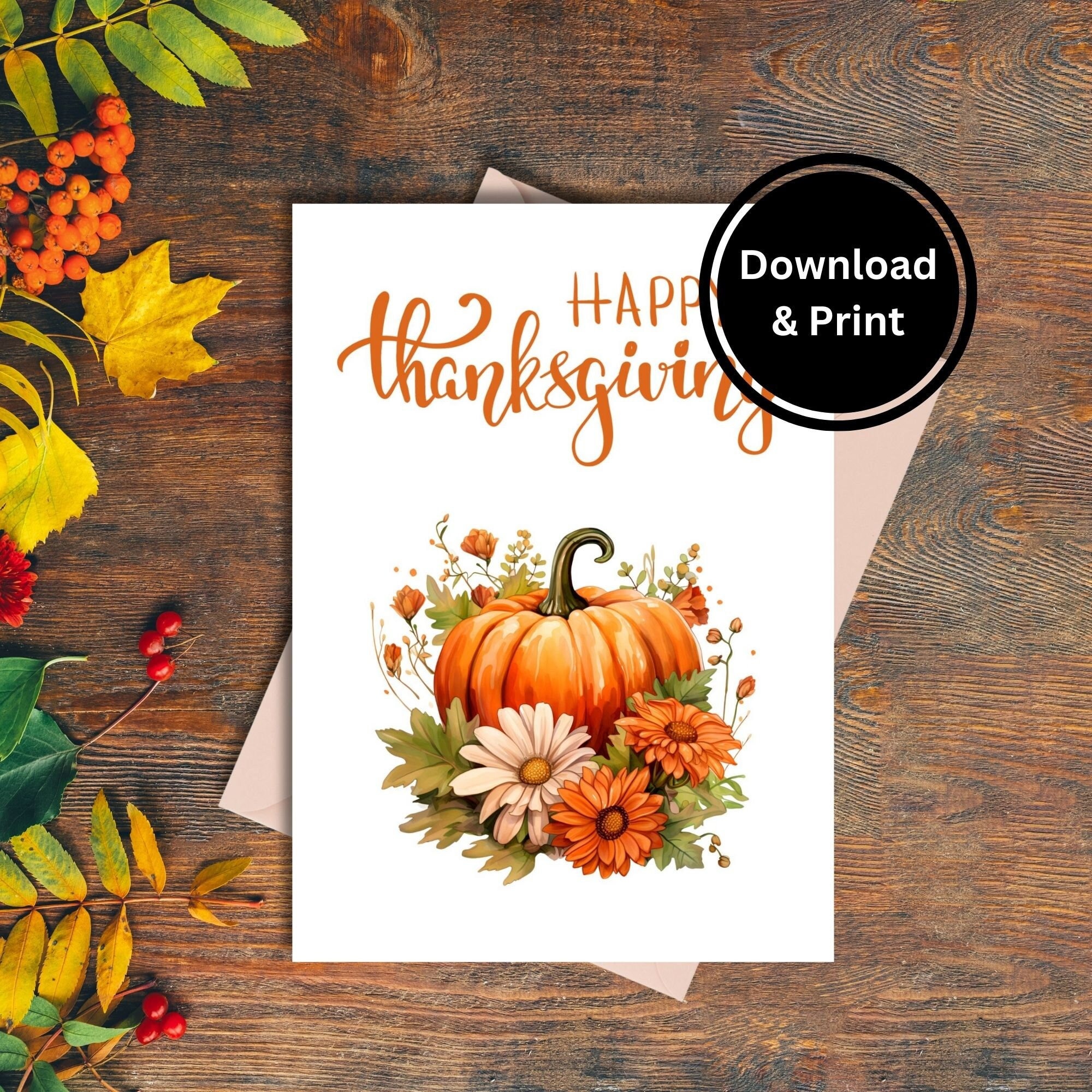 Happy Thanksgiving Card, Instant Download PDF, Printable Greeting Card ...