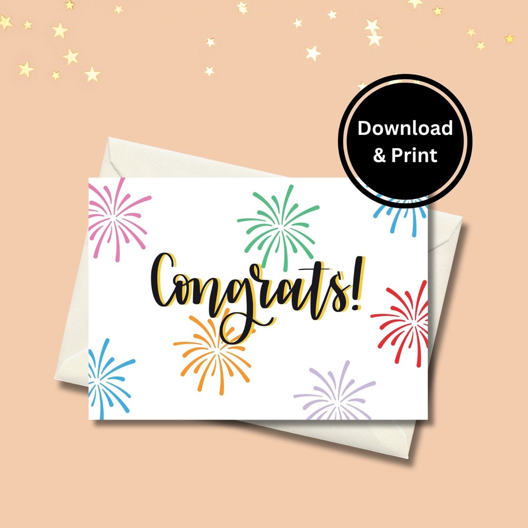 Congrats Card With Fireworks, Printable Congratulations Card, Instant ...