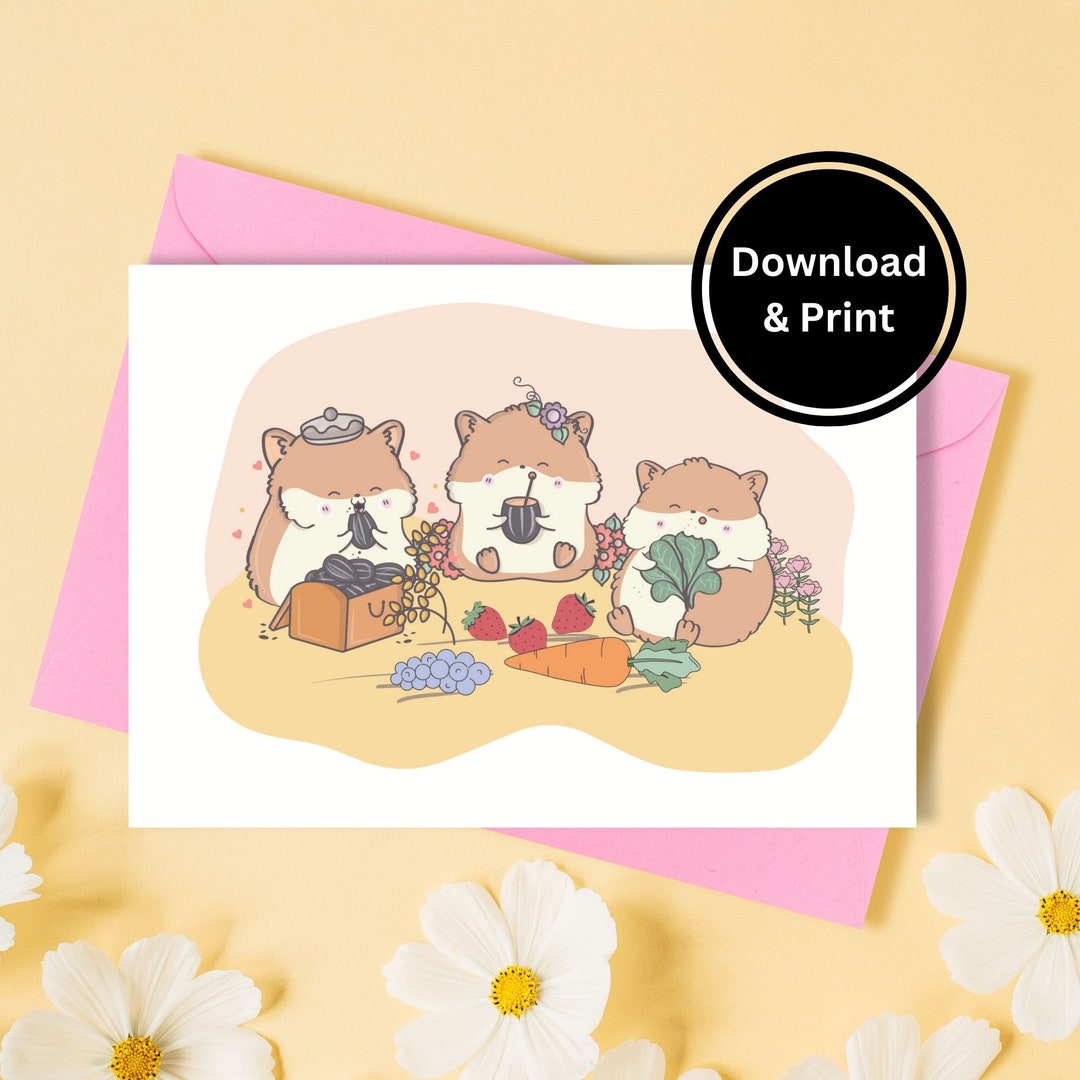 Cute Hamster Hang Out Card, Food Fun, Card for Friend, Printable ...
