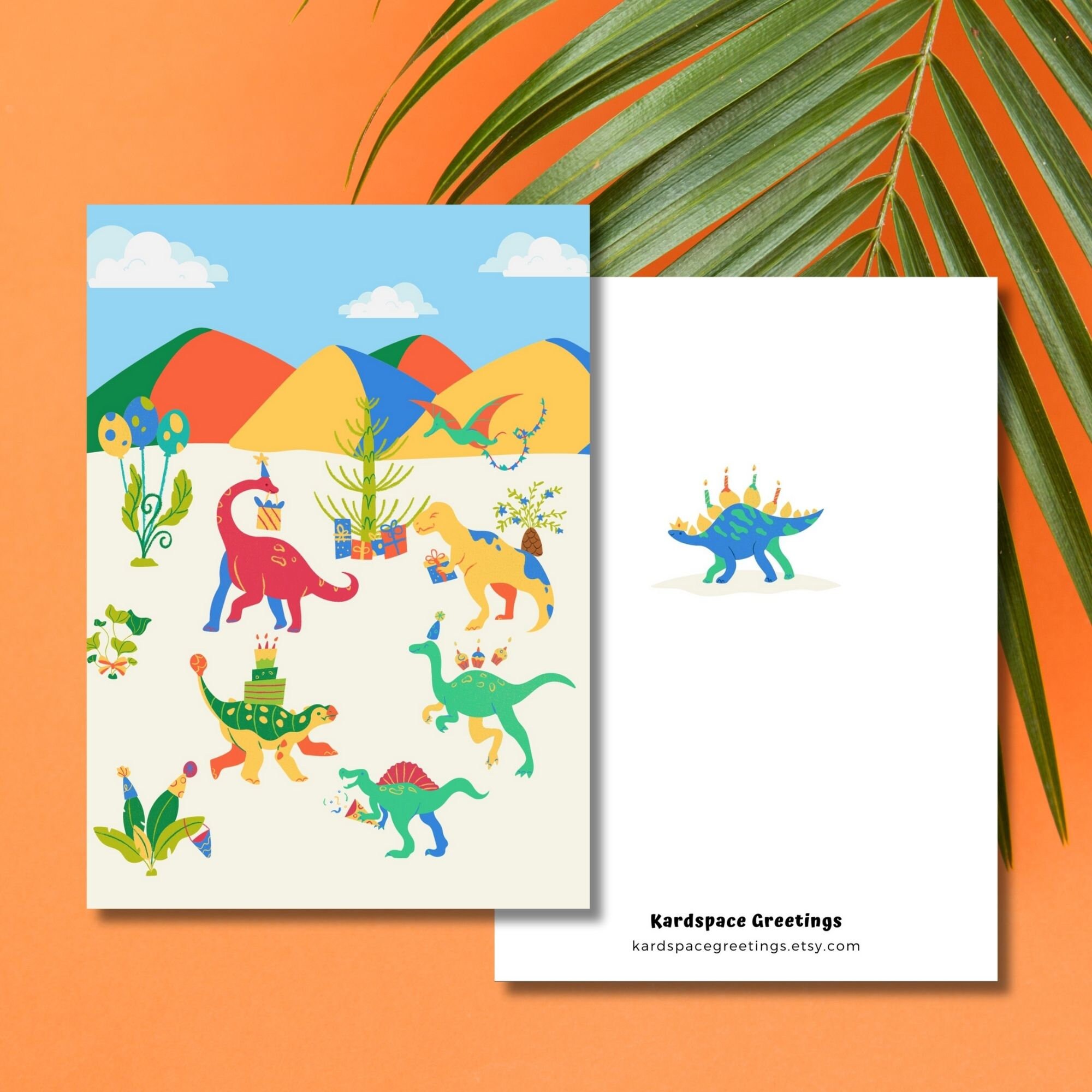 Printable Birthday Card With Dinosaurs, Birthday Card for Kids, Instant ...
