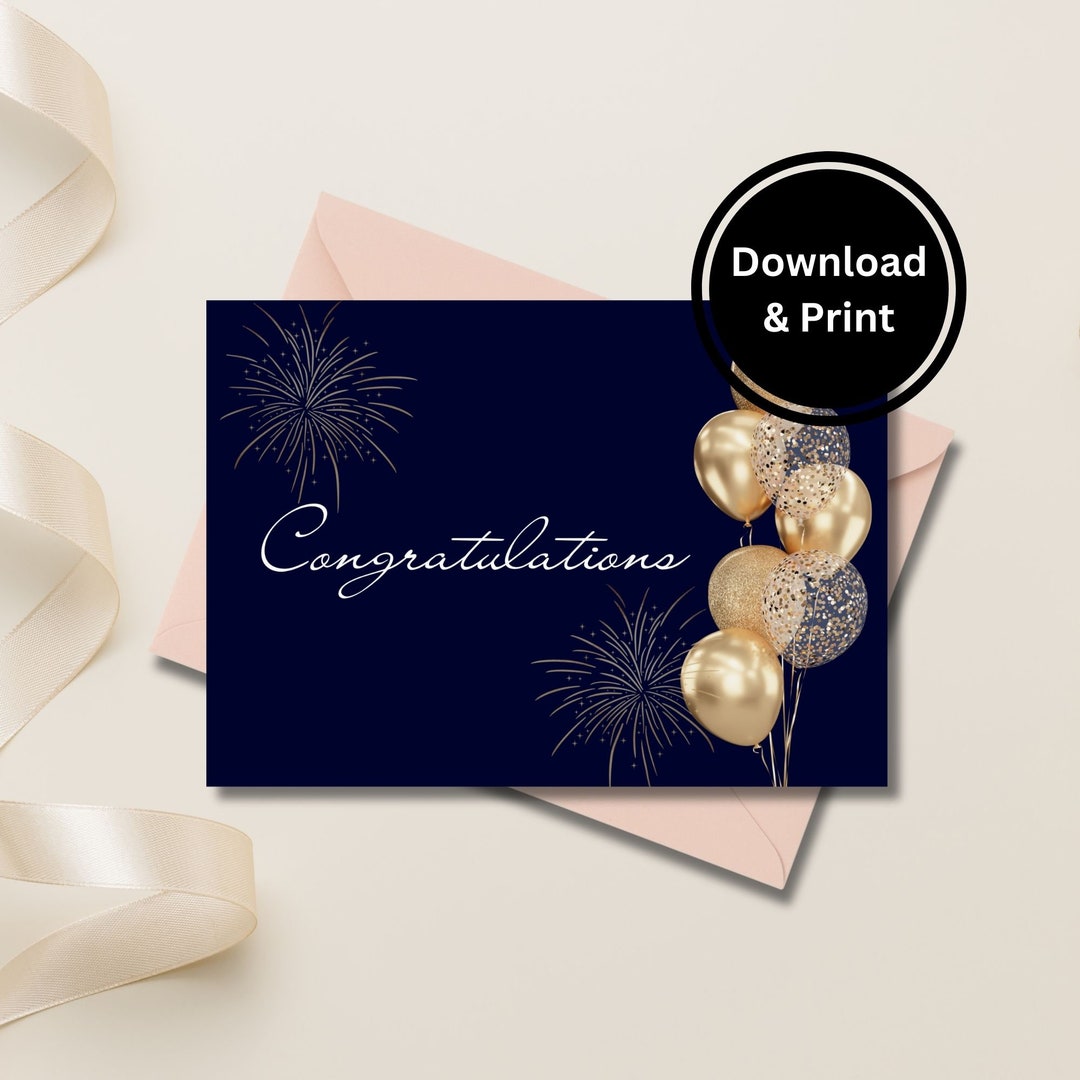 Congratulations Card With Balloons, Printable Congrats Card, Instant ...