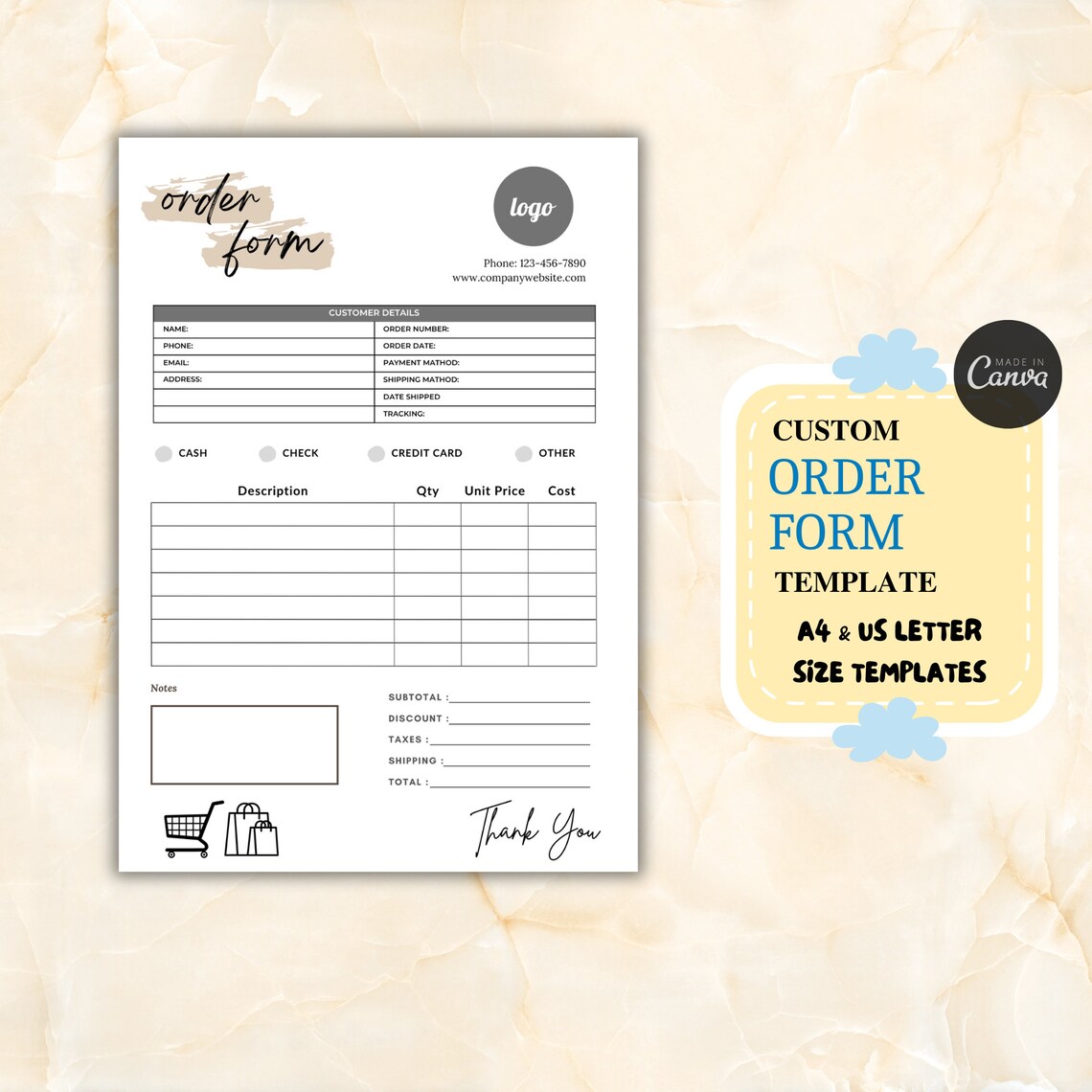 Editable Order Form Template, Small Business Forms, Purchase Order Form ...