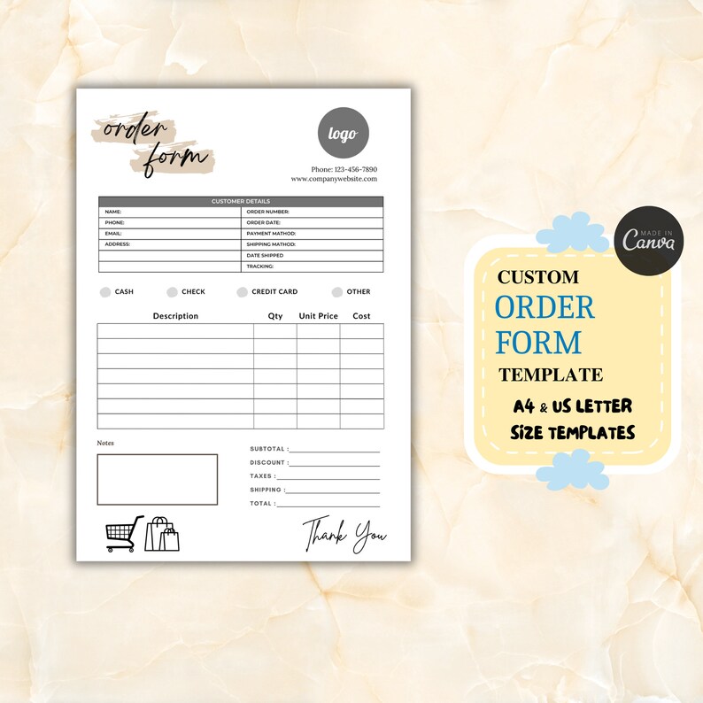 Editable Order Form Template, Small Business Forms, Purchase Order Form, Printable Craft Order ...