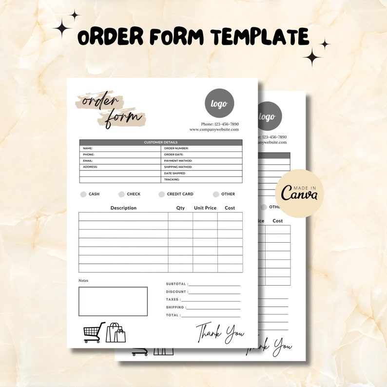 Editable Order Form Template, Small Business Forms, Purchase Order Form ...