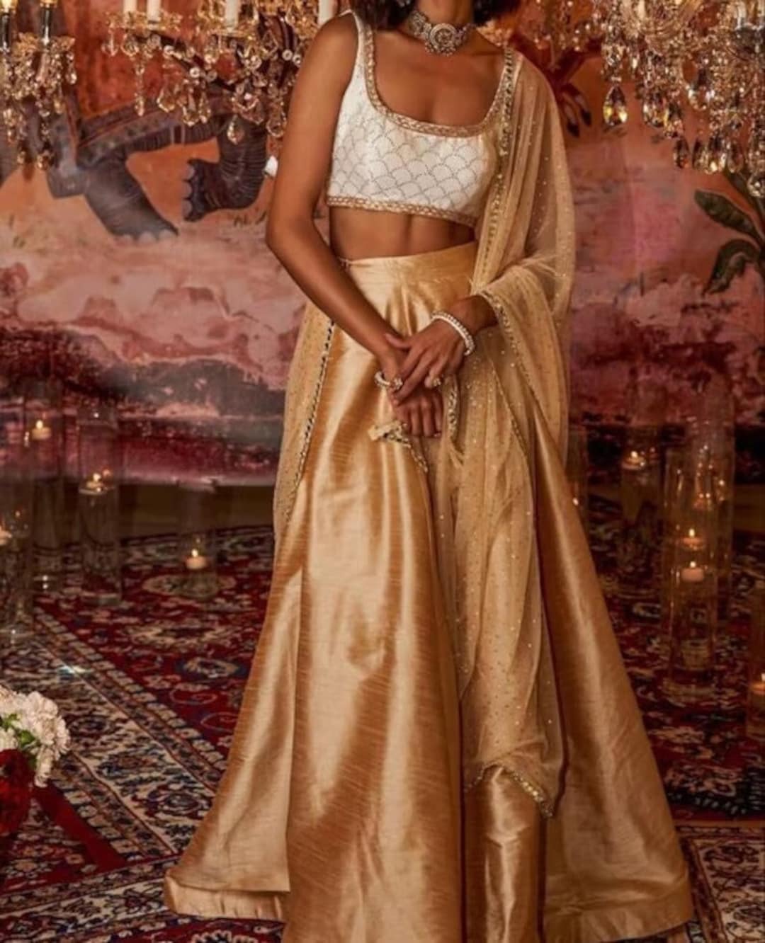 Wedding Choli Golden Lehenga Custom Stiched Lehenga Choli - Etsy