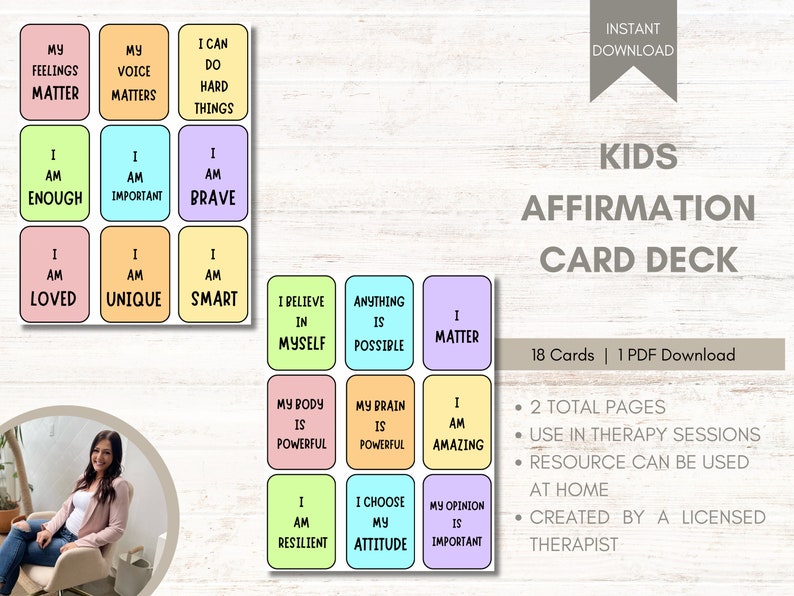 Affirmation Card Deck Kids Therapy Calming Corner Kid Emotion Chart Kid ...