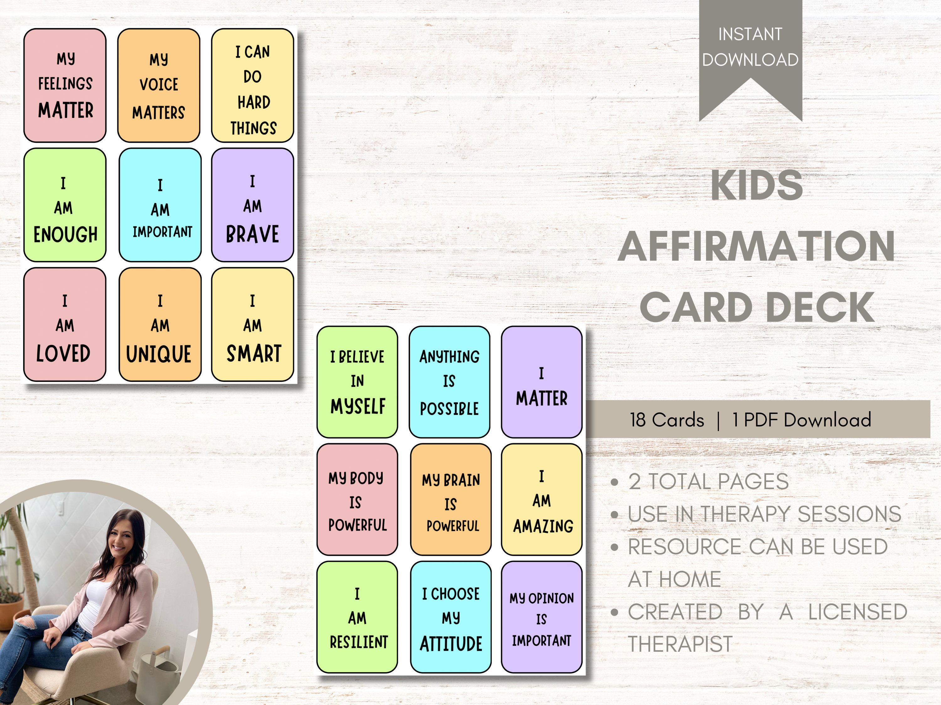 Affirmation Card Deck Kids Therapy Calming Corner Kid Emotion Chart Kid ...