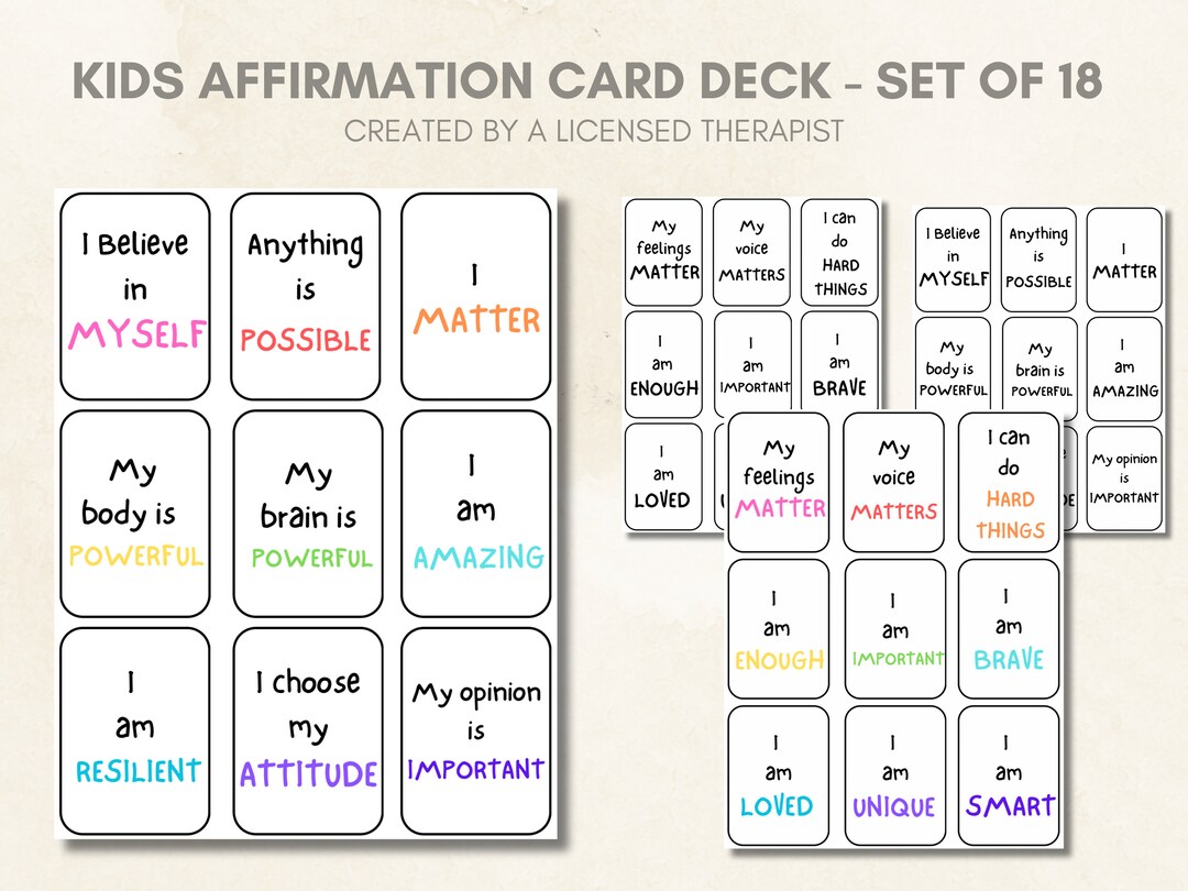 Affirmation Card Deck Kids Therapy Calming Corner Kid Emotion Chart Kid ...