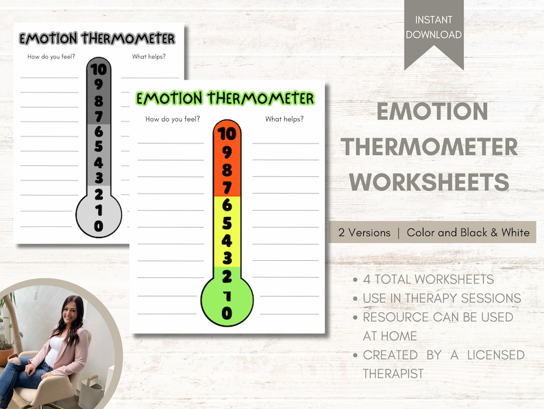 Kids Emotion Thermometer Kids Therapy Worksheet Kids Coping Skills ...