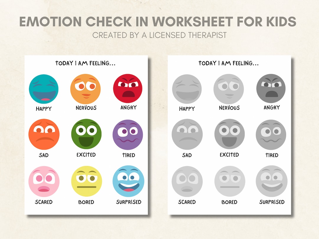 Child Therapist Worksheet Kids Therapy Resource Emotion Check in ...