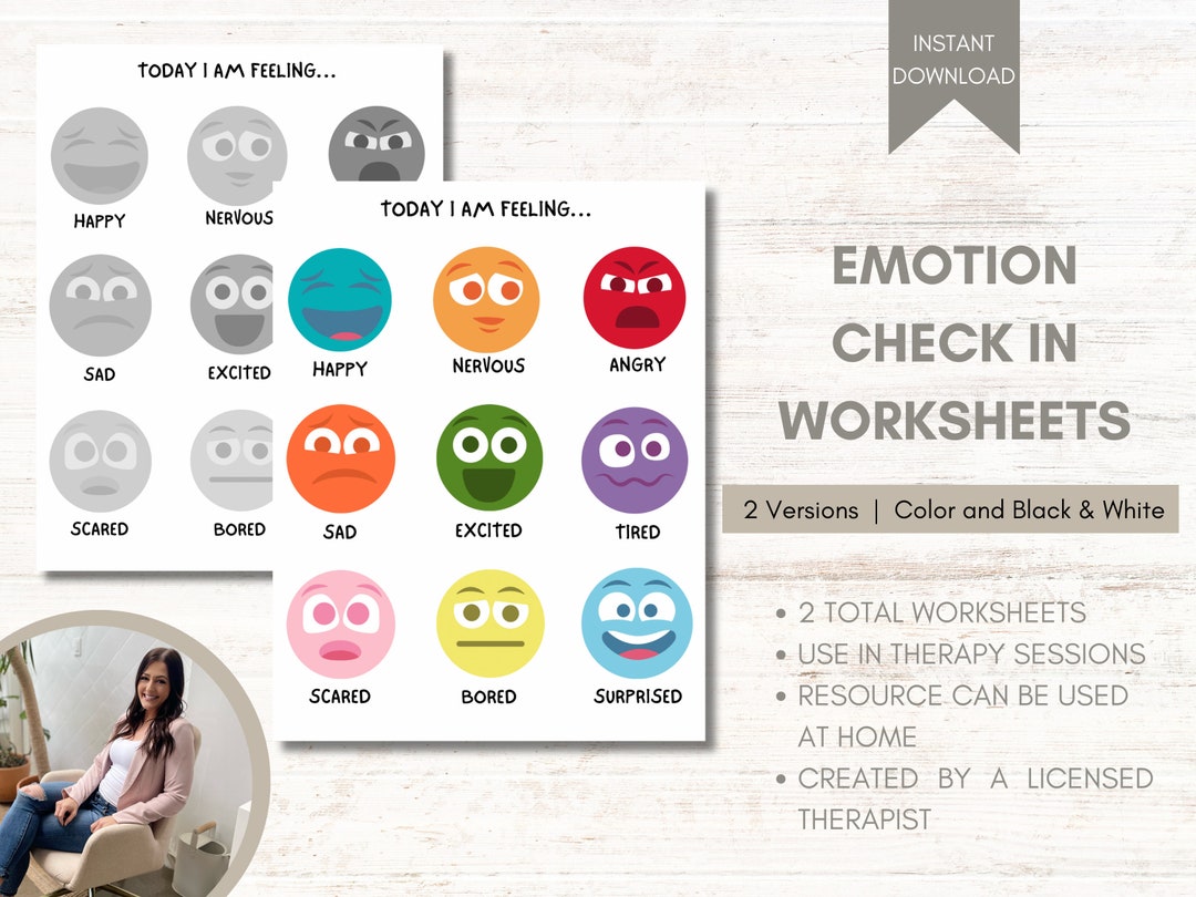 Emotion Check in Worksheet Self Check in Feelings Check in Worksheet Kids Therapist Resource ...