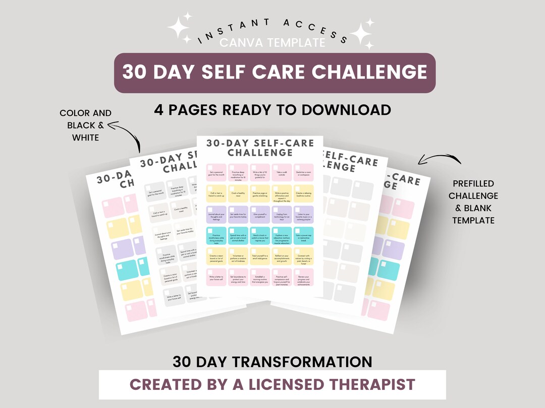 30 Day Self Care Challenge Self Care Daily Worksheet Self Care Busy Mom ...