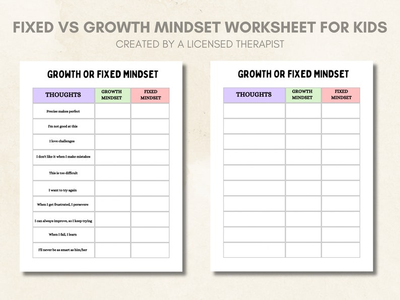 Kids Anxiety Worksheet Growth Vs Fixed Mindset Kids Anxiety Toolbox ...