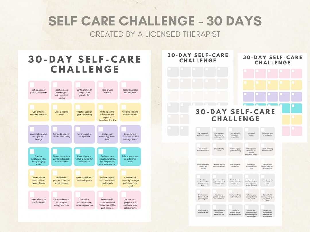30 Day Self Care Challenge Self Care Daily Worksheet Self Care Busy Mom ...
