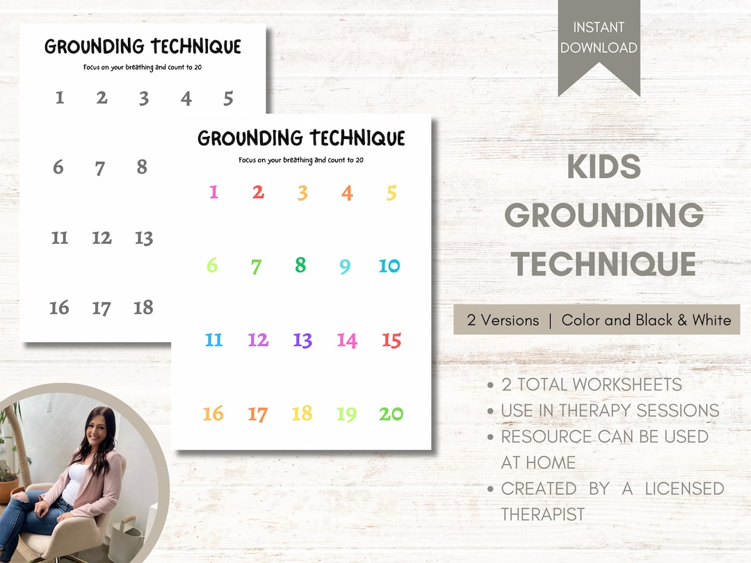 Kids Coping Skills Therapy Worksheet Breathing Exercise Grounding ...