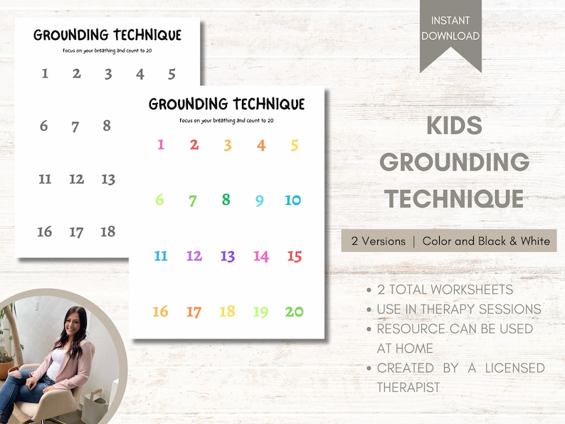 Kids Coping Skills Therapy Worksheet Breathing Exercise Grounding ...