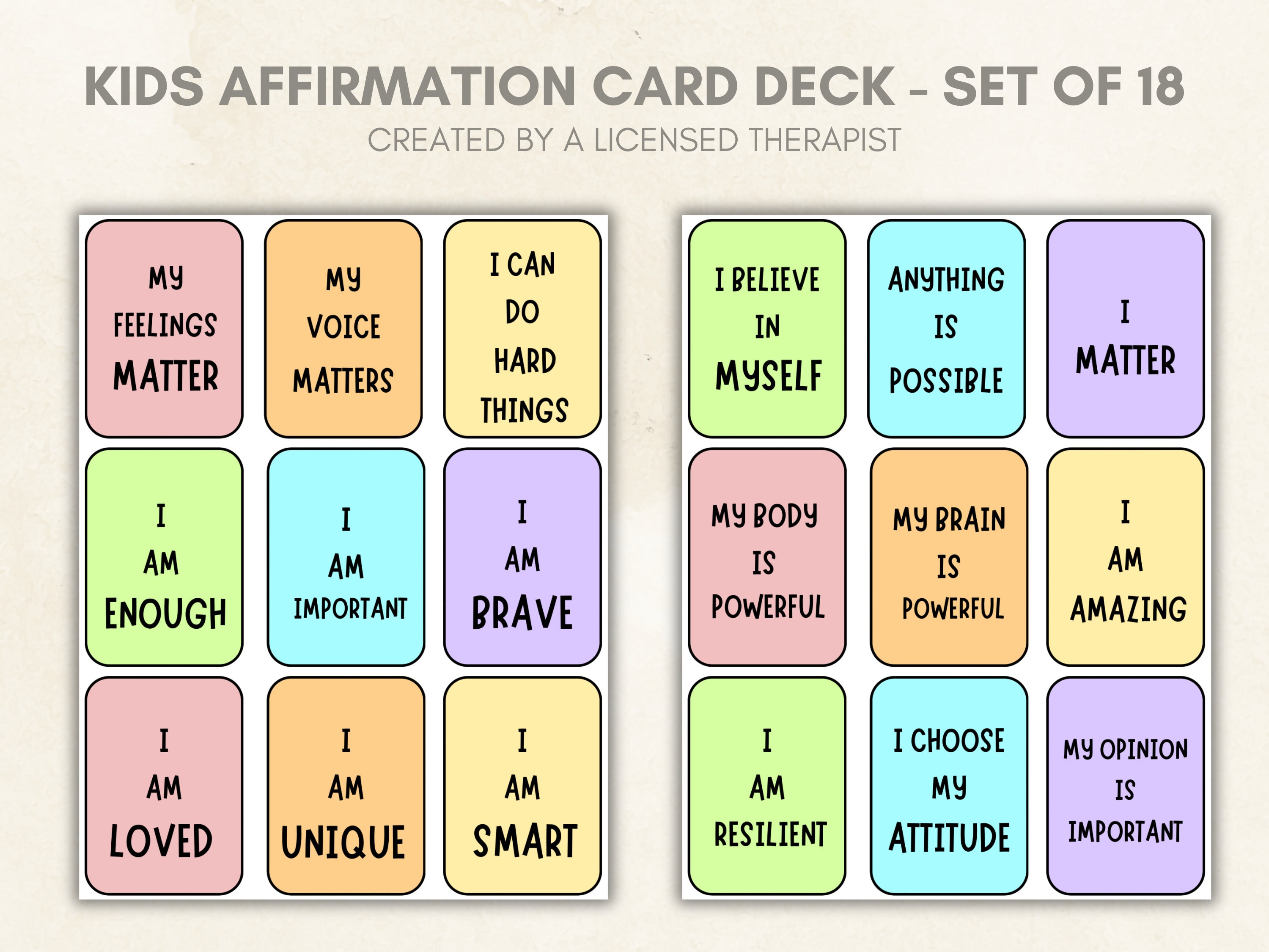 Affirmation Card Deck Kids Therapy Calming Corner Kid Emotion Chart Kid ...