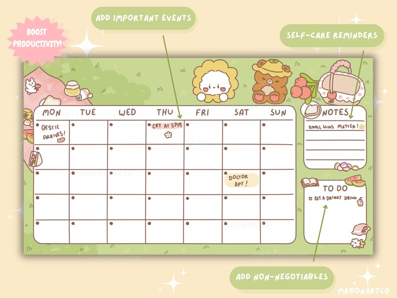 Cute Bear Calendar Printable Calendar for Classroom Printable Kids ...