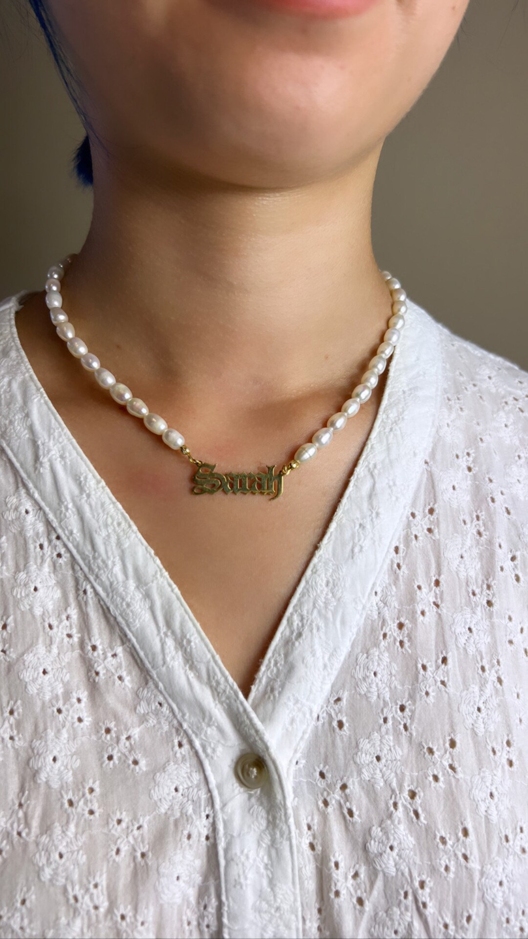 Pearl Name Necklace Name Plated Necklace Gold English Name - Etsy