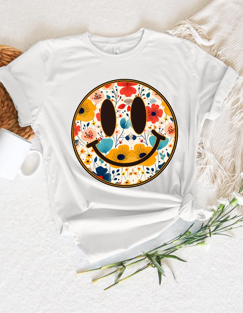 Happy Retro Daisy Smiley Face Shirt, Distressed Retro Daisies Smiley ...