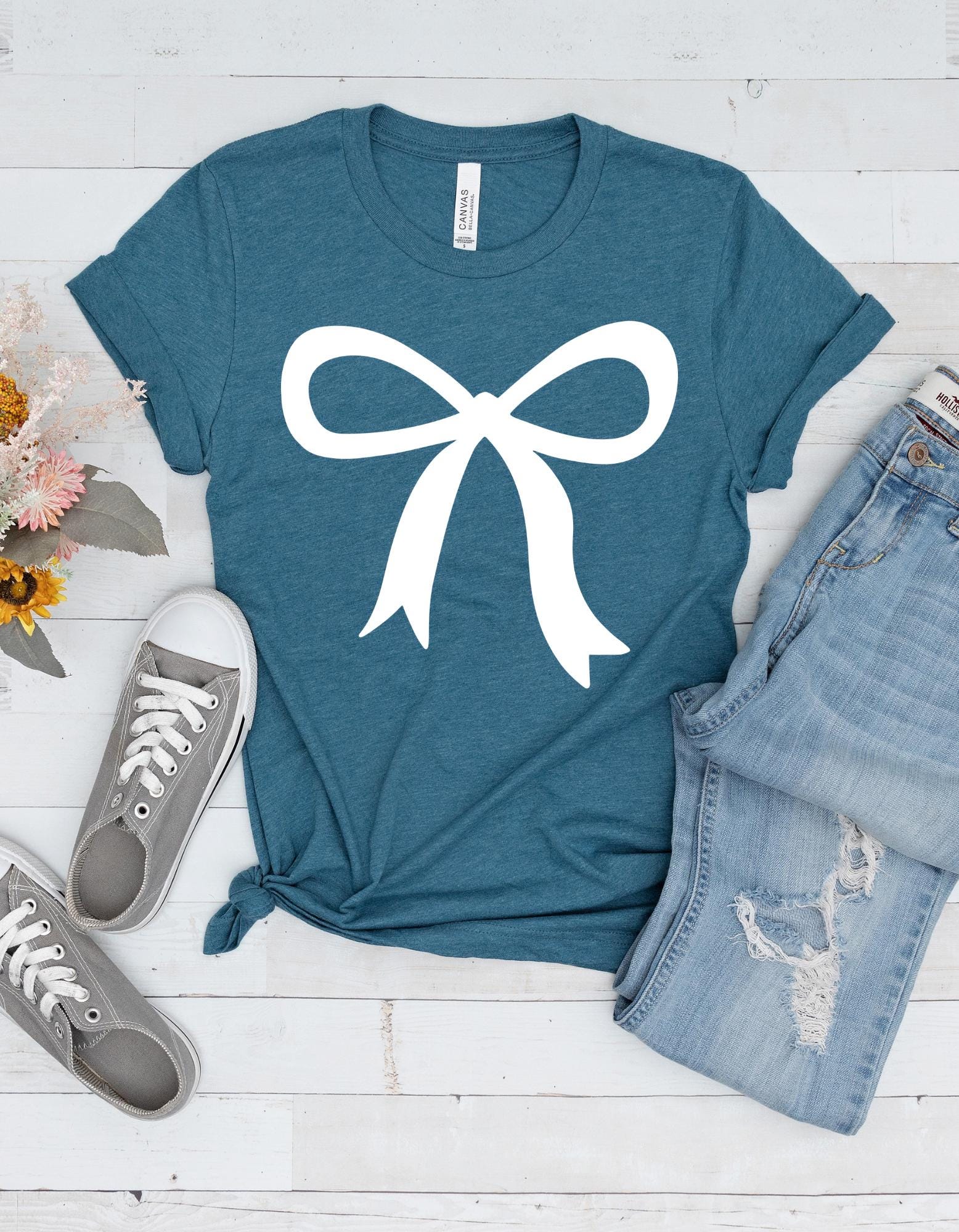 Cute Ribbon Bow Shirt, Coquette Bow T-shirt, Trendy Bow Tee, Gift for ...