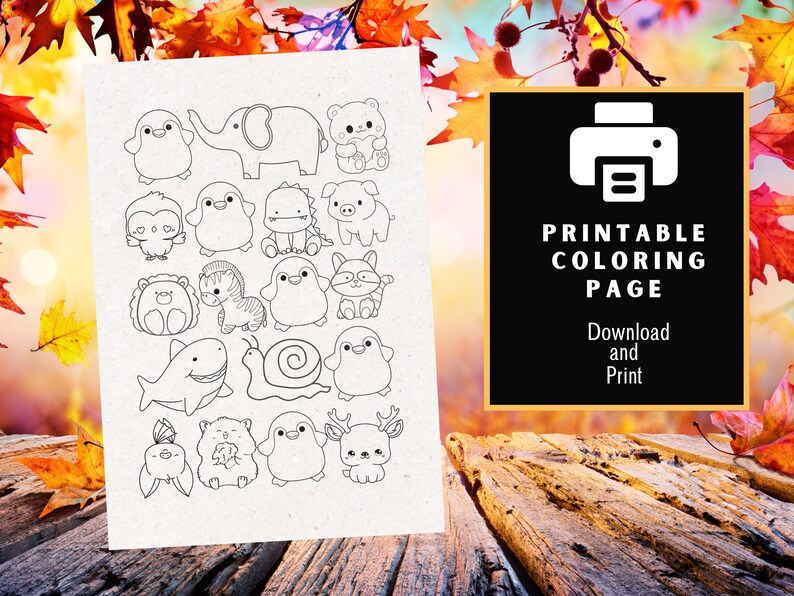 Cute Animal Coloring Page, Printable Coloring Page, Coloring Page for ...