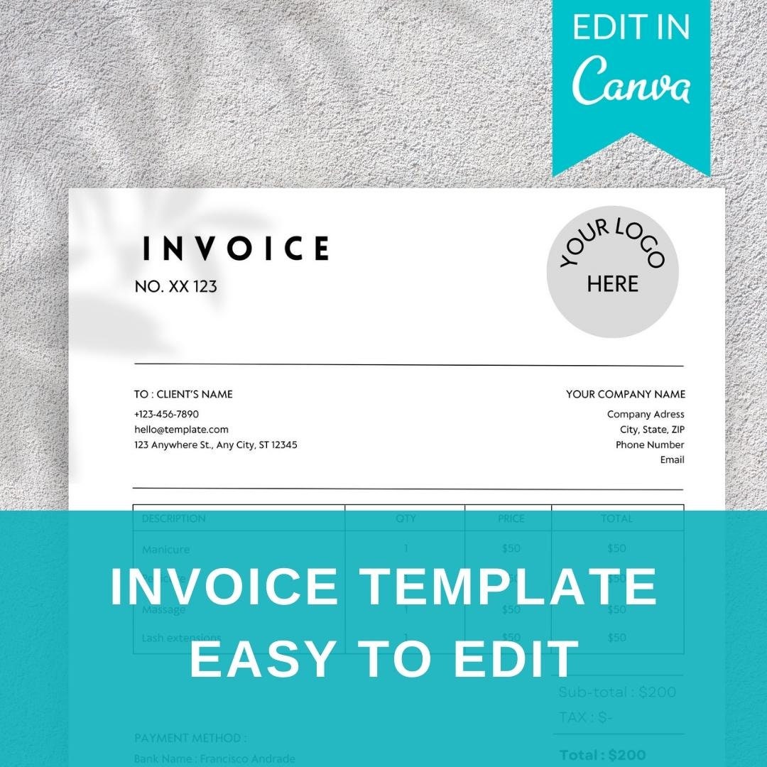 Editable Invoice Template Perfect for Small Business Custom - Etsy