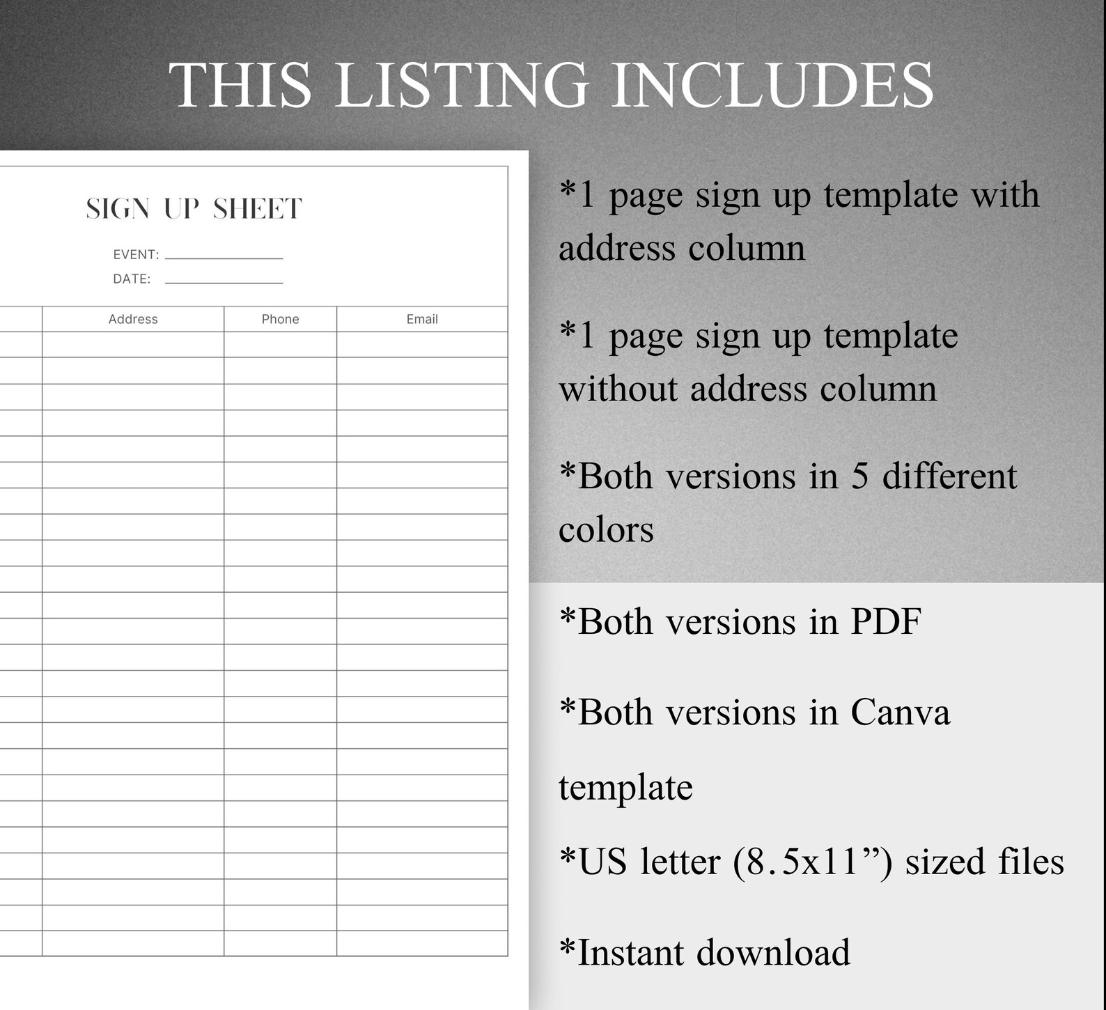 Sign up Sheet Template Fully-editable in Canva Printable Sign up Form ...