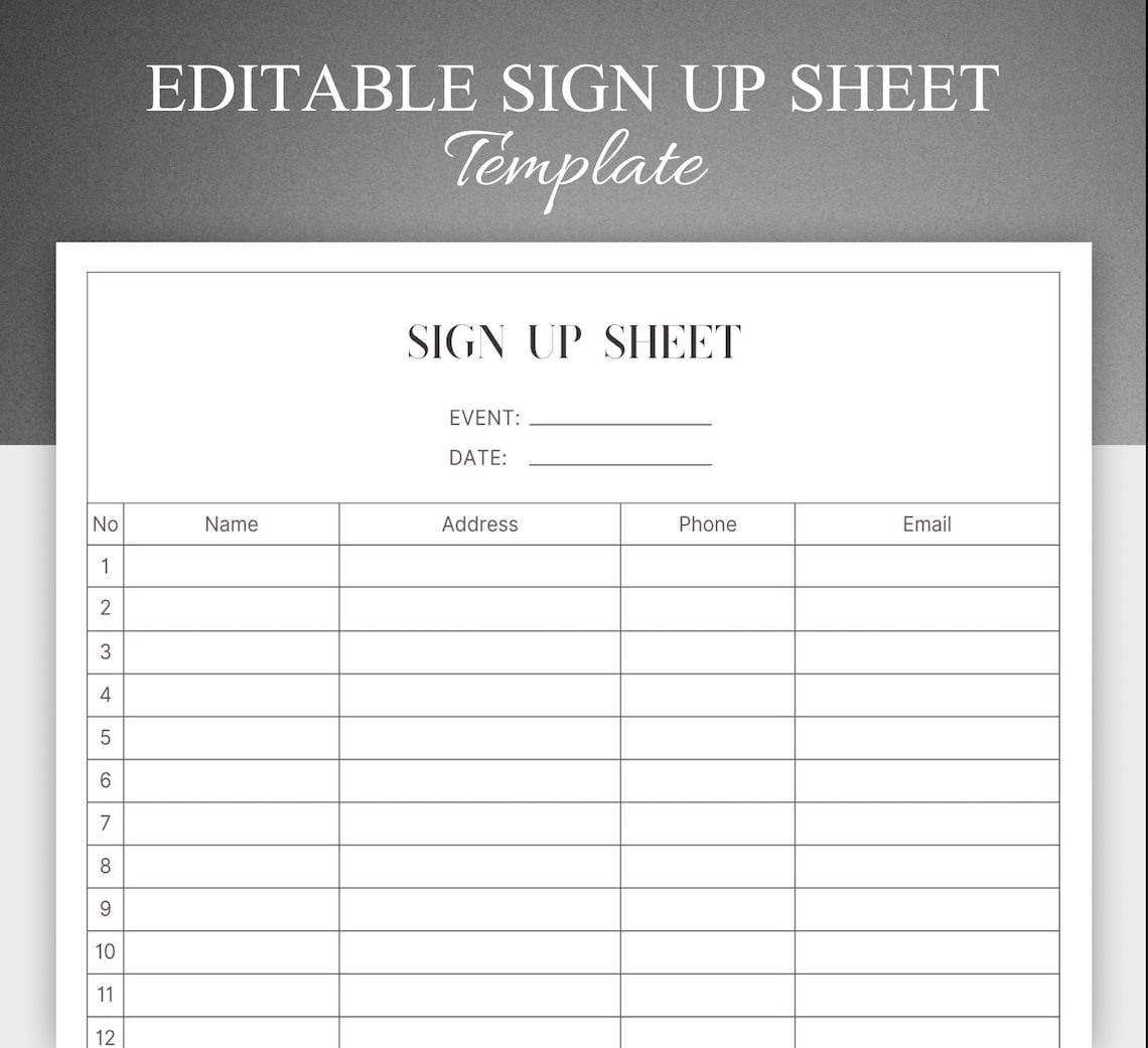 Sign up Sheet Template Fully-editable in Canva Printable Sign up Form ...