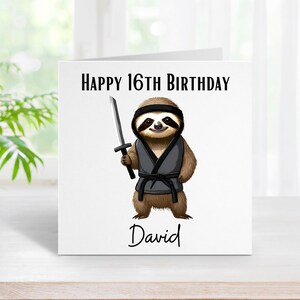 Personalised Ninja Sloth Birthday Card Spy Karate Greetings Card Cute ...