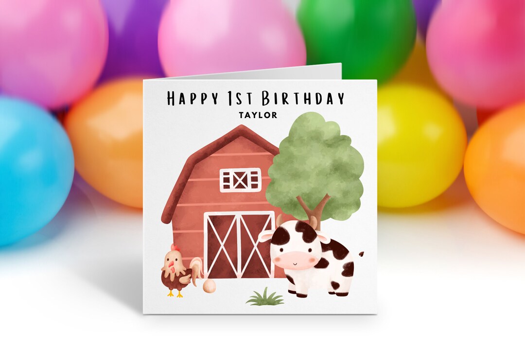 Personalised Farm Birthday Card, First Greetings Card, Cute Farmyard ...