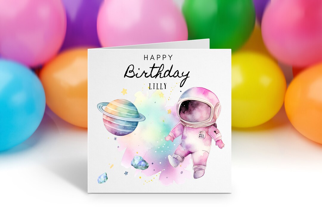 Personalised Space Birthday Card, Child's Greetings Card, Cute Spaceman ...
