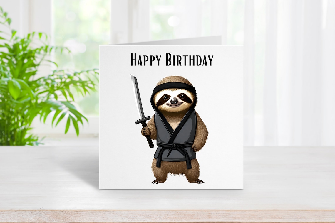 Personalised Ninja Sloth Birthday Card Spy Karate Greetings Card Cute ...