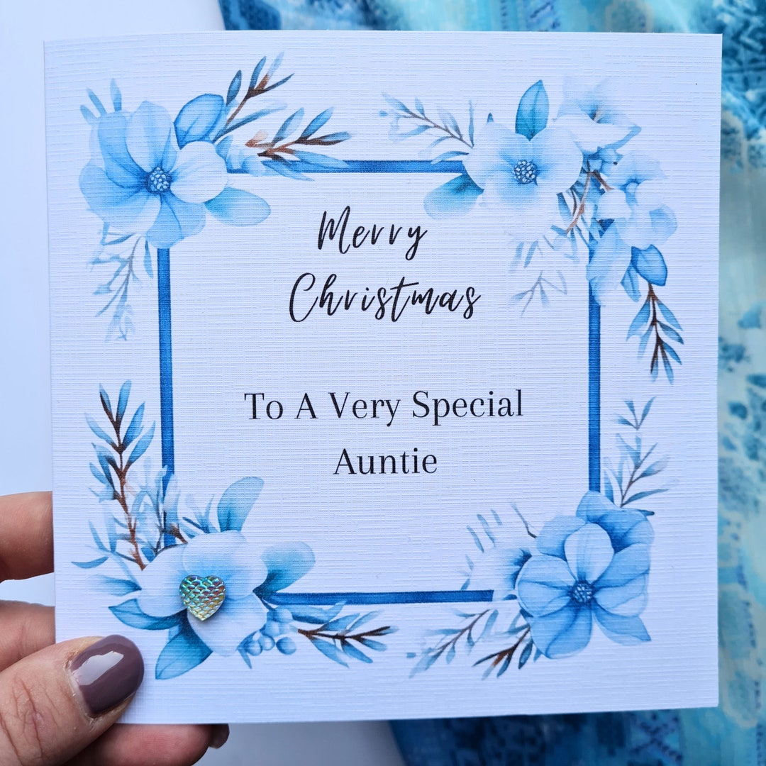 Personalised Christmas Blue Floral Card Xmas Greetings Card - Etsy