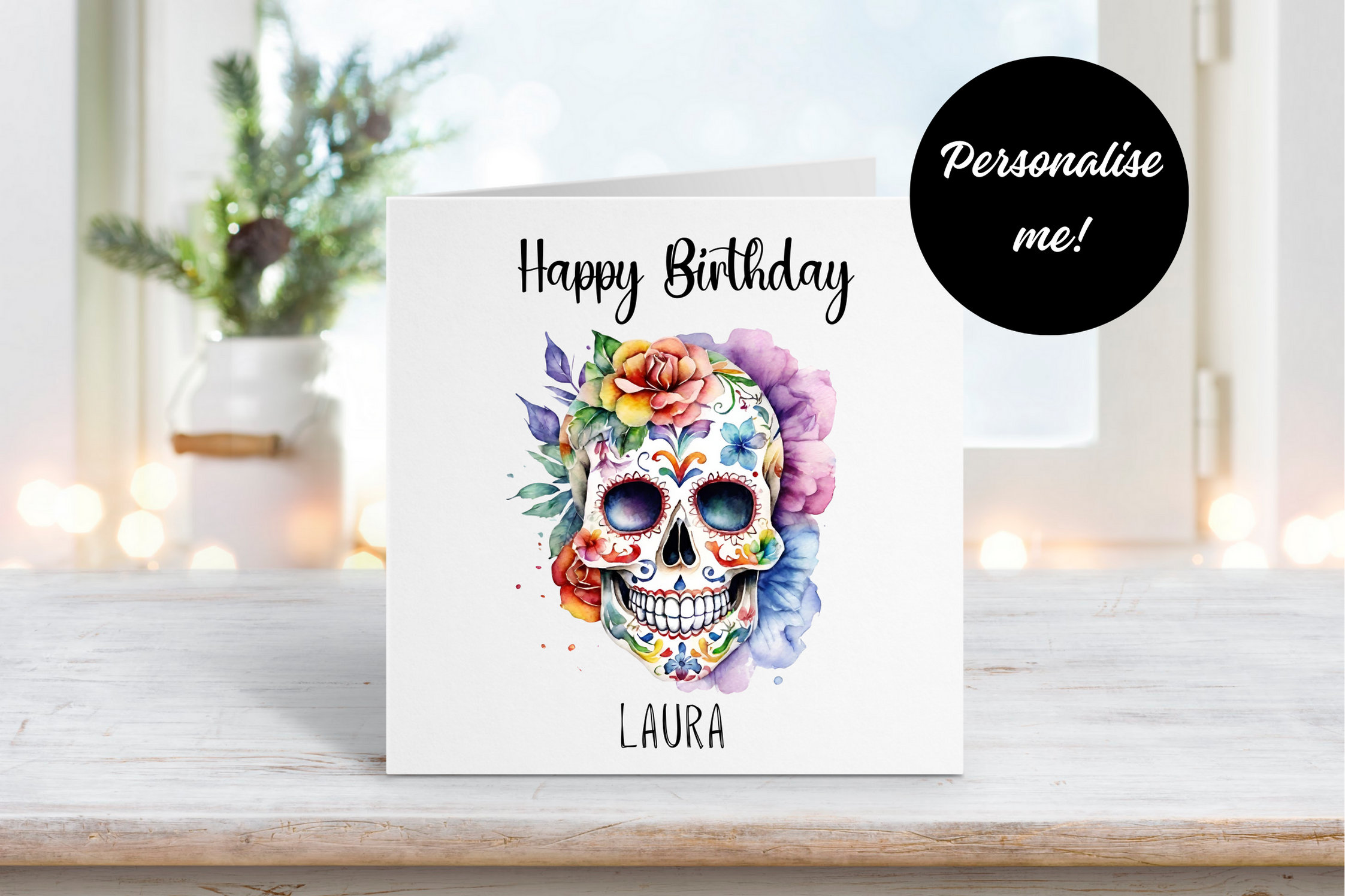Four Colours Personalised Sugar Skull Birthday Card, Calavera Greetings ...